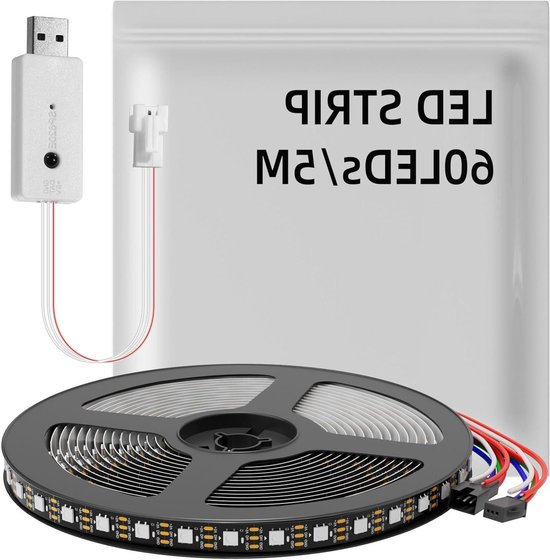 5V WS2812B LED Strip Lighting with USB Controller 5 m 300 LEDs RGB with ...
