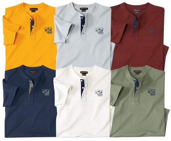 ATLAS FOR MEN - 6-pack T-shirts met henley kraag - Heren - Verkrijgbaar ...