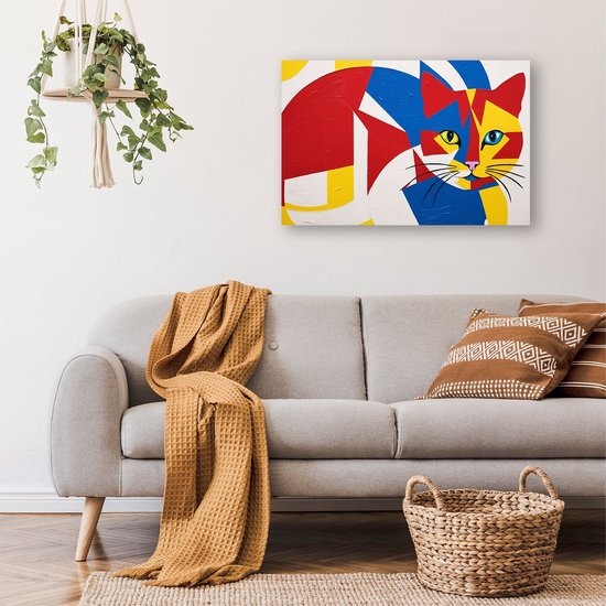 Kleurrijke geometrische abstracte kat - Kat poster - Wanddecoratie ...