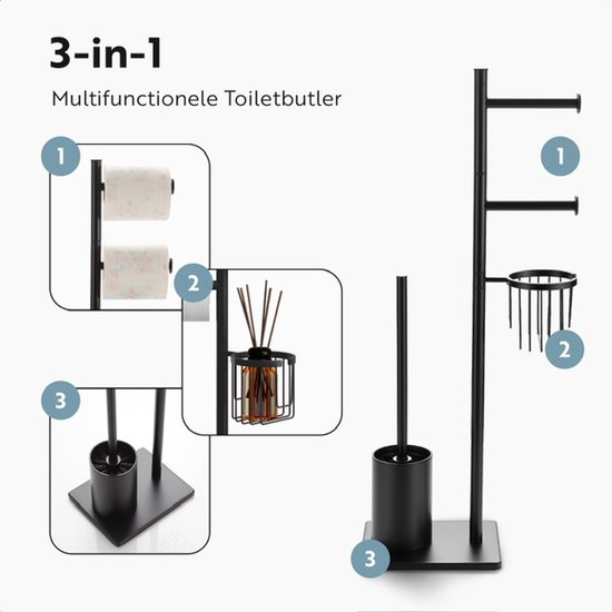 FBLX - Multifunctionele Toiletbutler - Vrijstaande WC-Rolhouder met ...