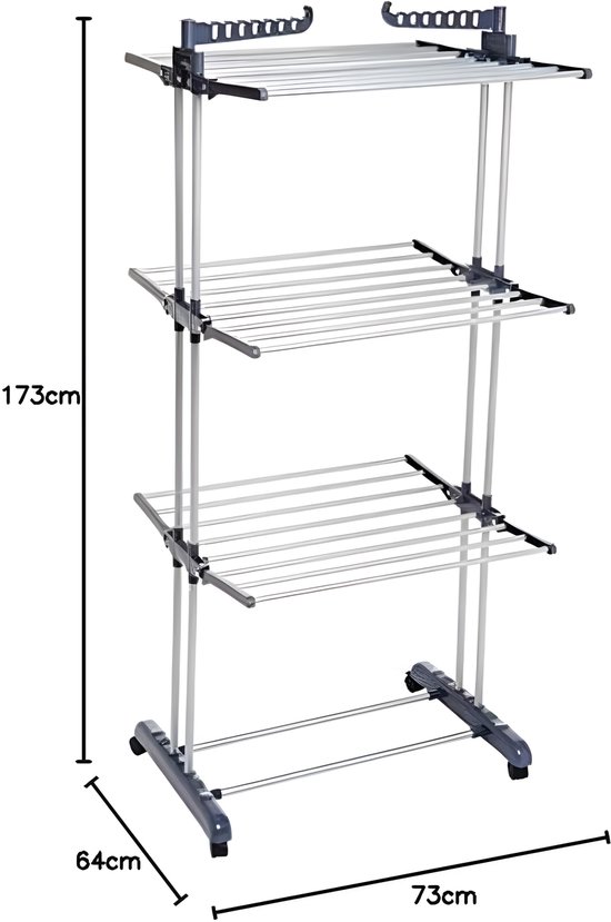 Toren-droogrek voor binnen met opvouwbare vleugels, 4-laags, grijs ...