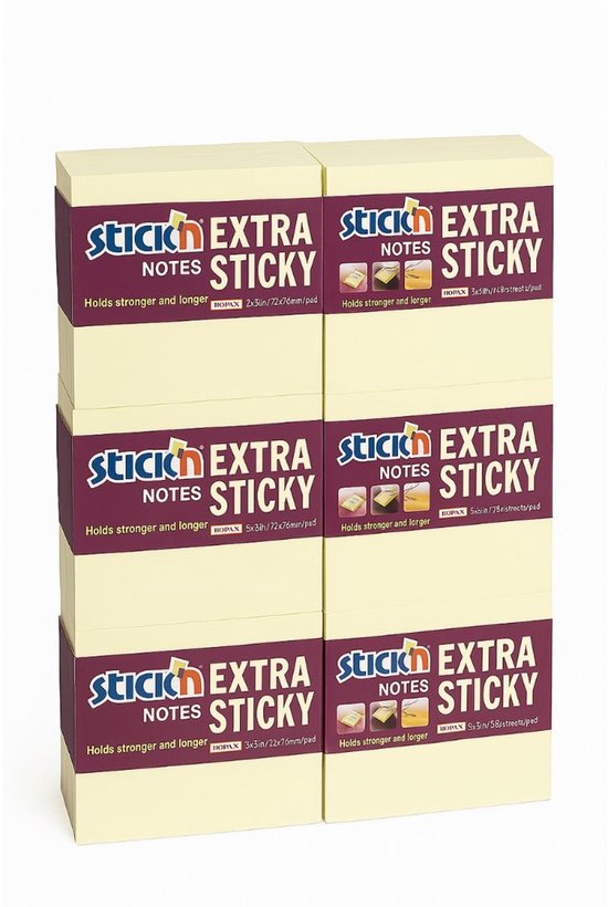 Stick'n Extra Sticky Notes - 6x90 Memoblaadjes - Memoblok - Pastel Geel ...