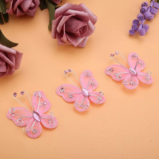 24 STUKS Sheer Mesh Wire Glitter Vlinders Delicate Gem Nylon Vlinders ...