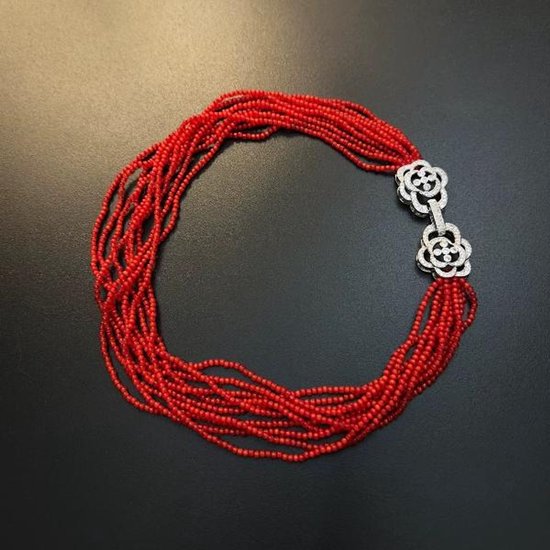 Gevlochten Choker met Kattenoog Kralen - Camille Sluiting - Rood | bol