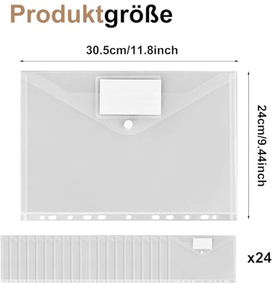 Documentenmap A4, verpakking van 24 transparante documententassen ...
