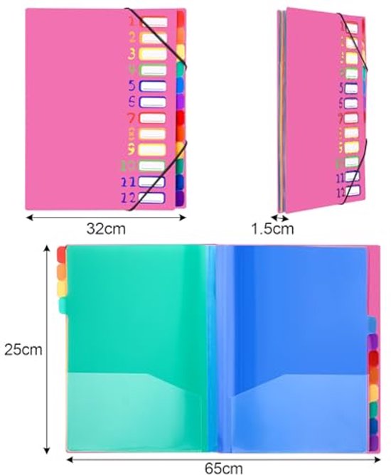 Tatxmalv A4-documentmap, uitbreidbare map, documentenmap met 12 vakken ...