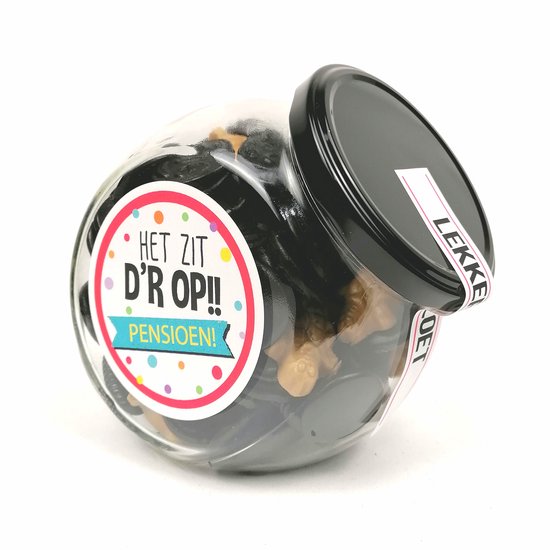 Pensioen cadeautje - Snoeppot - "Het zit d'rop" - Pensioen - drop cadeau | bol