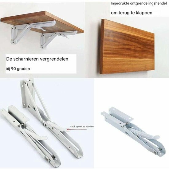 2x Opvouwbare Wandplank Steun (300mm) - RVS Inklapbare Console Beugel ...
