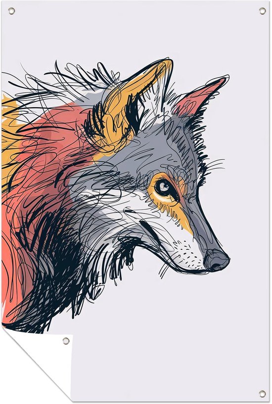 Kleurrijke schets van een vos - Vos poster - Tuinschilderij dieren ...