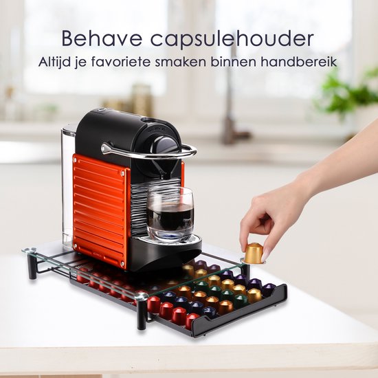 Behave Capsulehouder - Uitschuifbare lade - Glas - Cuphouder - Zwart ...