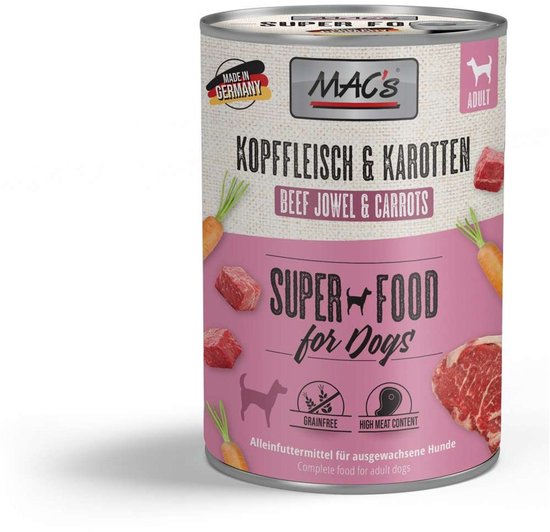 MAC’s Hondenvoer Natvoer Blik - 70% Kopvlees & Wortel - 6 x 400g | bol