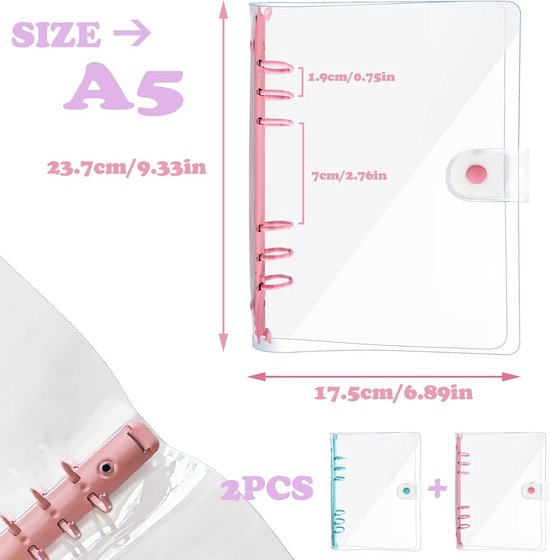 Transparante A5-ringband - 2 stuks, Navulbare notitieboekplanner, Zacht ...