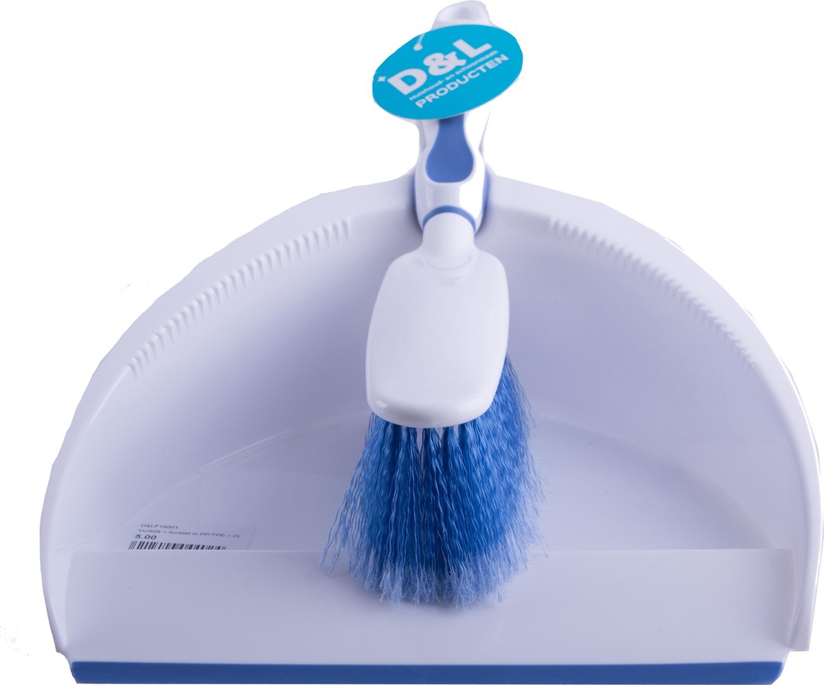 Vuilblik met Handveger - Wit/Blauw | bol