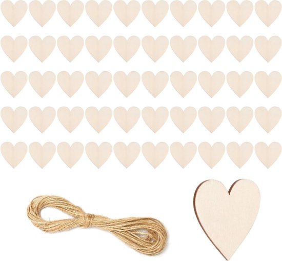 Houten Hartjes Versieringen van Hout 40 mm - Set van 50 stuks ...