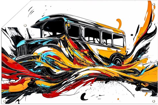 Vintage bus met abstracte kleuren - Bus tuinprints - Tuinschilderij ...