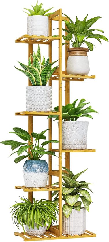 Plantenstandaard voor binnen, 6 niveaus bamboe hoge plantenplank voor ...