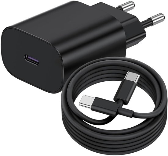 USB C Snellader 25W + USB-C Kabel 2M - Oplader - USB-C Lader - Zwart | bol