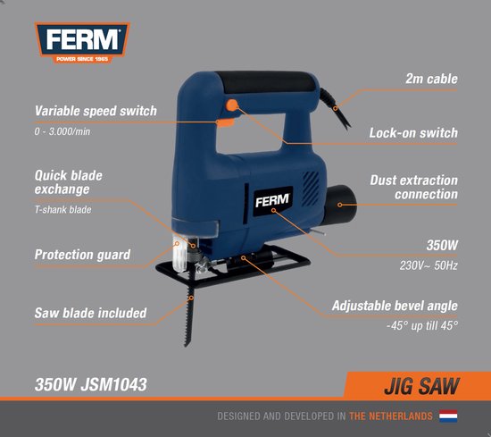 FERM Decoupeerzaag JSM1043 - 350W - Snelwissel systeem - Voor hout en ...