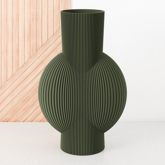 Fleuriek Grote Vaas - Groen - H50cm - Smalle gestreepte vaas - Vaas ...