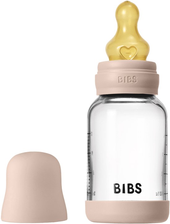 BIBS Fles - Slow Flow - 120 ml - Glas/Latex - Blush | bol