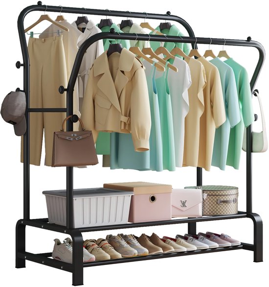 Unyqoos ® Kledingrek met Dubbele Stang en Schoenenrekken voor Optimaal ...