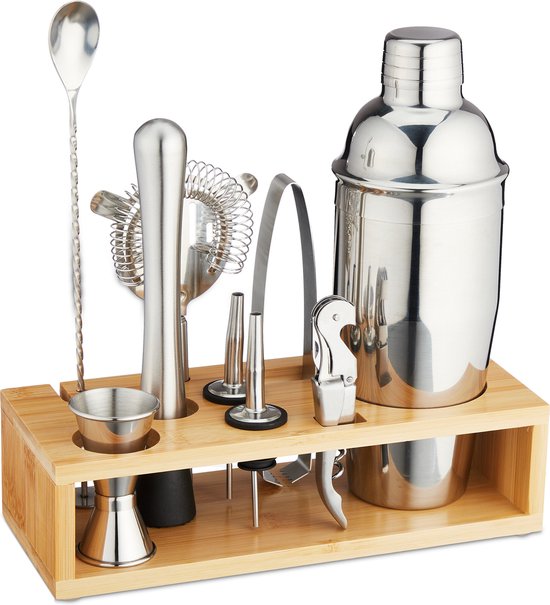 Relaxdays cocktail set met houder - 10-delig - cocktail maker set - rvs ...