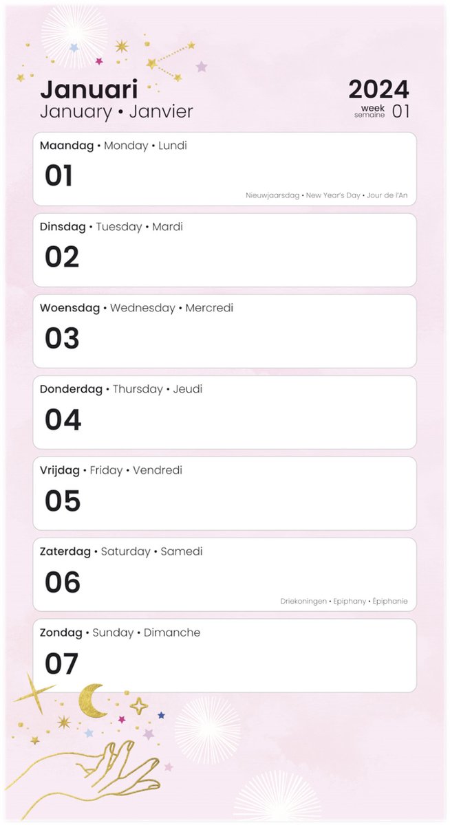 Kalender - 2024 - Stardust - Weekkalender op schild | bol