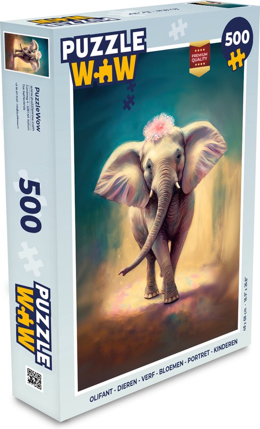 Puzzel Olifant - Dieren - Verf - Bloemen - Portret - Kinderen ...