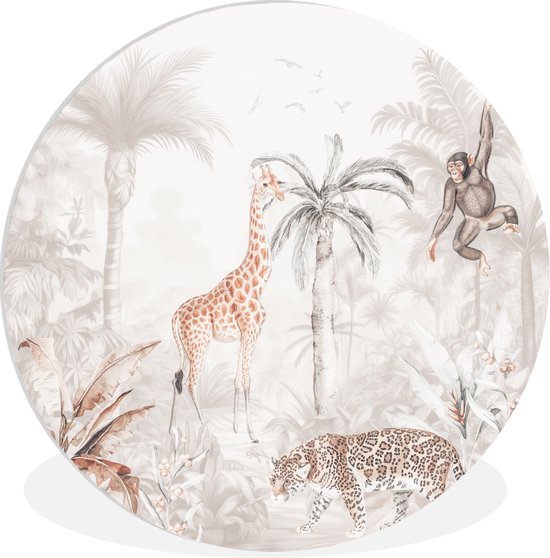 WallCircle - Wandcirkel ⌀ 150 - Wilde dieren - Jungle - Vintage - Kinderkamer -... | bol