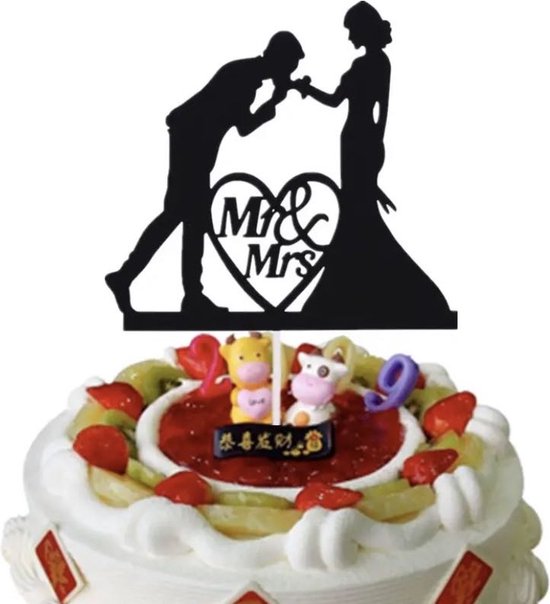 1-Stuk Taart Decoratie Mr & Mrs Taarttopper Huwelijk Taartdecoratie Bruiloft zwaart | bol.com