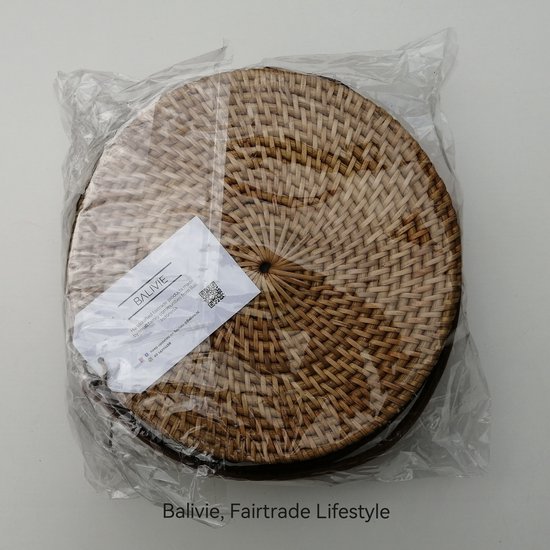 Balivie - Rattan Crossbody Balibag - Naturel - ø 20 cm - Leren hengsel ...