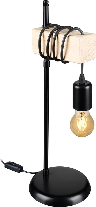 Tafellamp Karl - Bureaulamp - E27 - Zwart en Houtkleurig - Metaal en ...