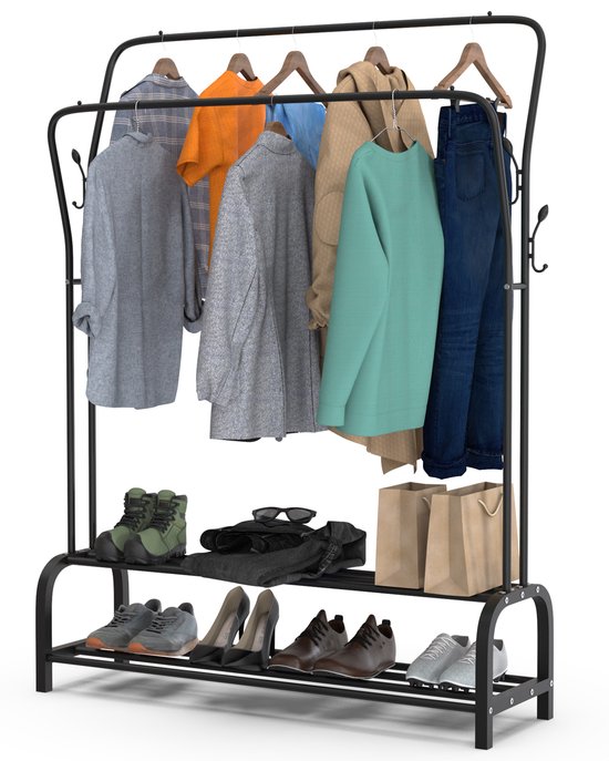 VESIA® Kledingrek Metaal - Kledingrek Zwart - Dubbel - 110 × 33 × 150 ...