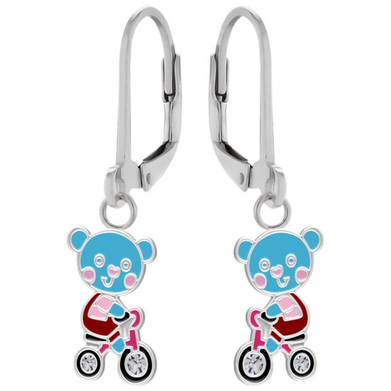 Oorbellen meisje | Zilveren kinderoorbellen | Zilveren oorhangers, blauw beertje op... | bol