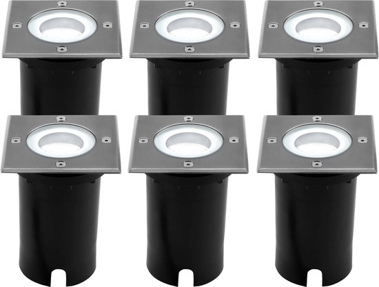 Ledvion - 6X LED Inbouwspots Vierkant, 5W, 6500K, IP67, GU10, 1m Kabel ...