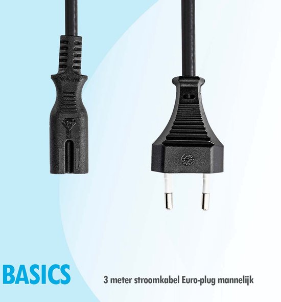 Basics 3 meter stroomkabel Euro plug mannelijk - IEC-320-C7 zwart - Geschikt voor... | bol