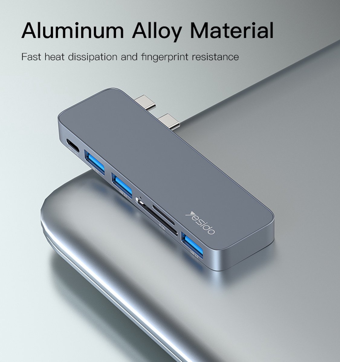 YESIDO HB10 Dual USB-C Macbook Hub Splitter 6-in-1 USB3.0 TF ...