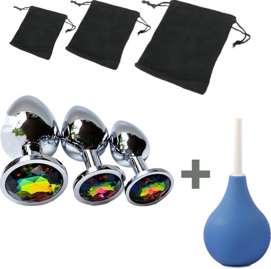 Set Van 3 Metalen Buttplugs And Anaal Douche Metal Anal And Butt Plug