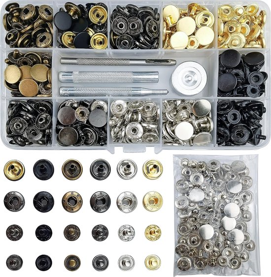 158 Sets Drukknopen voor Leer, 12,5mm 6 Kleuren Metalen Drukknopen Kit ...