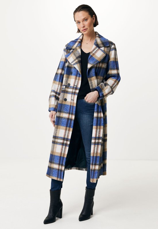 Mexx Checked Trenchcoat Dames - Bright Blauw - Maat L | bol.com