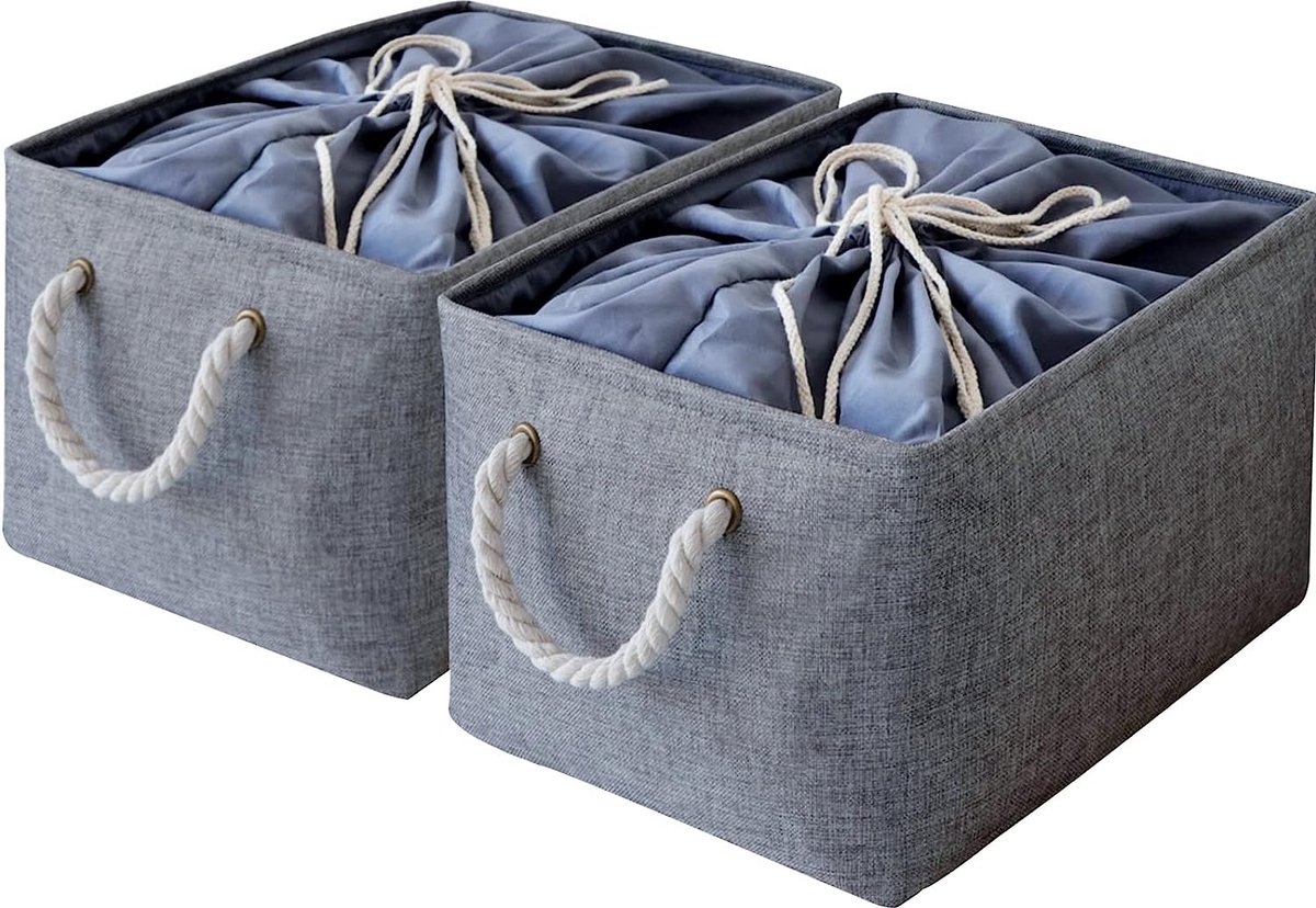 Grote opbergmand, 42 x 32 x 26 cm stoffen opbergdozen met trekkoord en ...