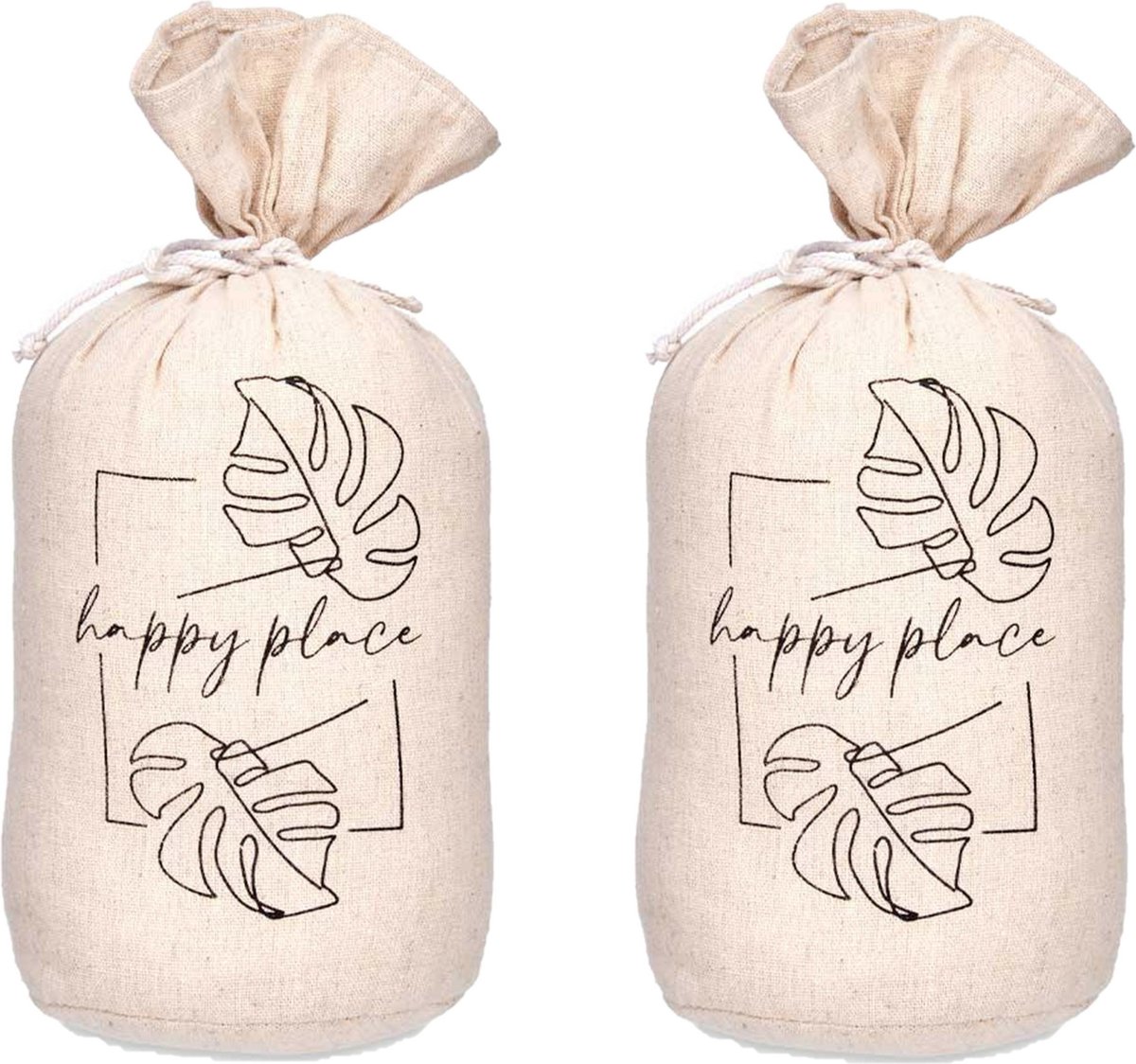 Giftdecor Deurstopper - 2x - 1 kilo - beige - canvas - Happy place ...