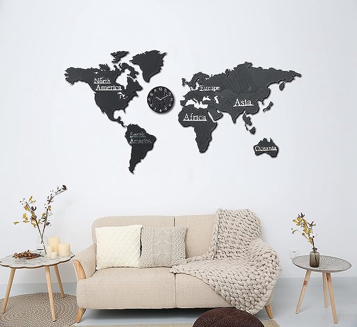 Wereldkaart Klok - Wandklok - Wereldkaart Houten Wand - Decoratie ...