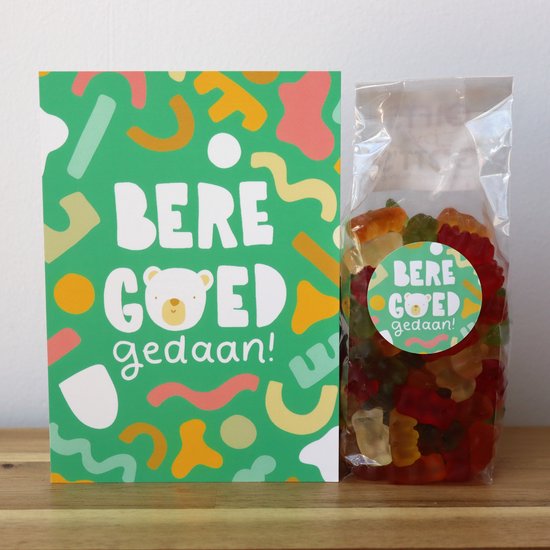 Beregoed gedaan - goudbeertjes snoep - ansichtkaart - trots - geslaagd ...