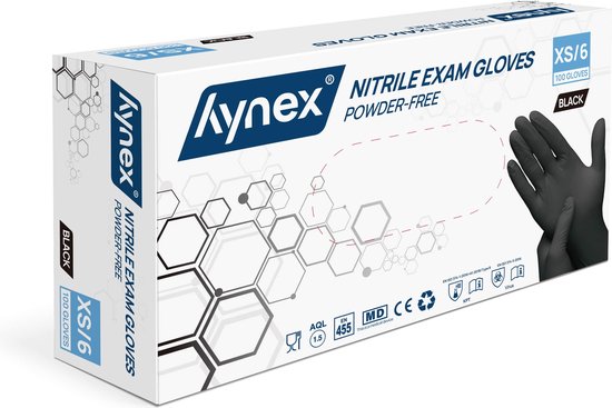 Hynex Nitril handschoenen maat XS zwart 100/doos 3,5gram poedervrij | bol