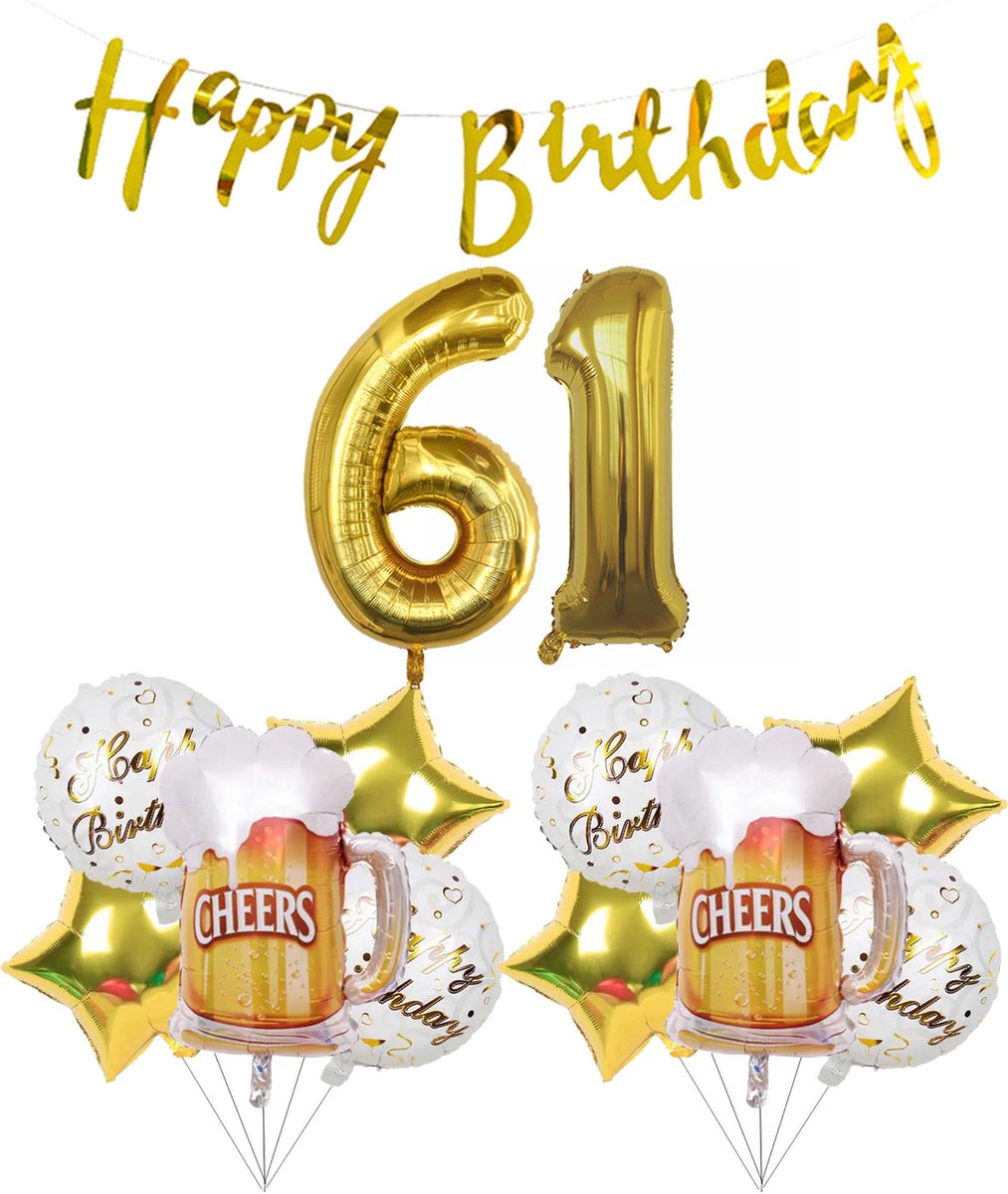 61 Jaar Verjaardag Cijfer ballon Mannen Bier - Feestpakket Snoes ...