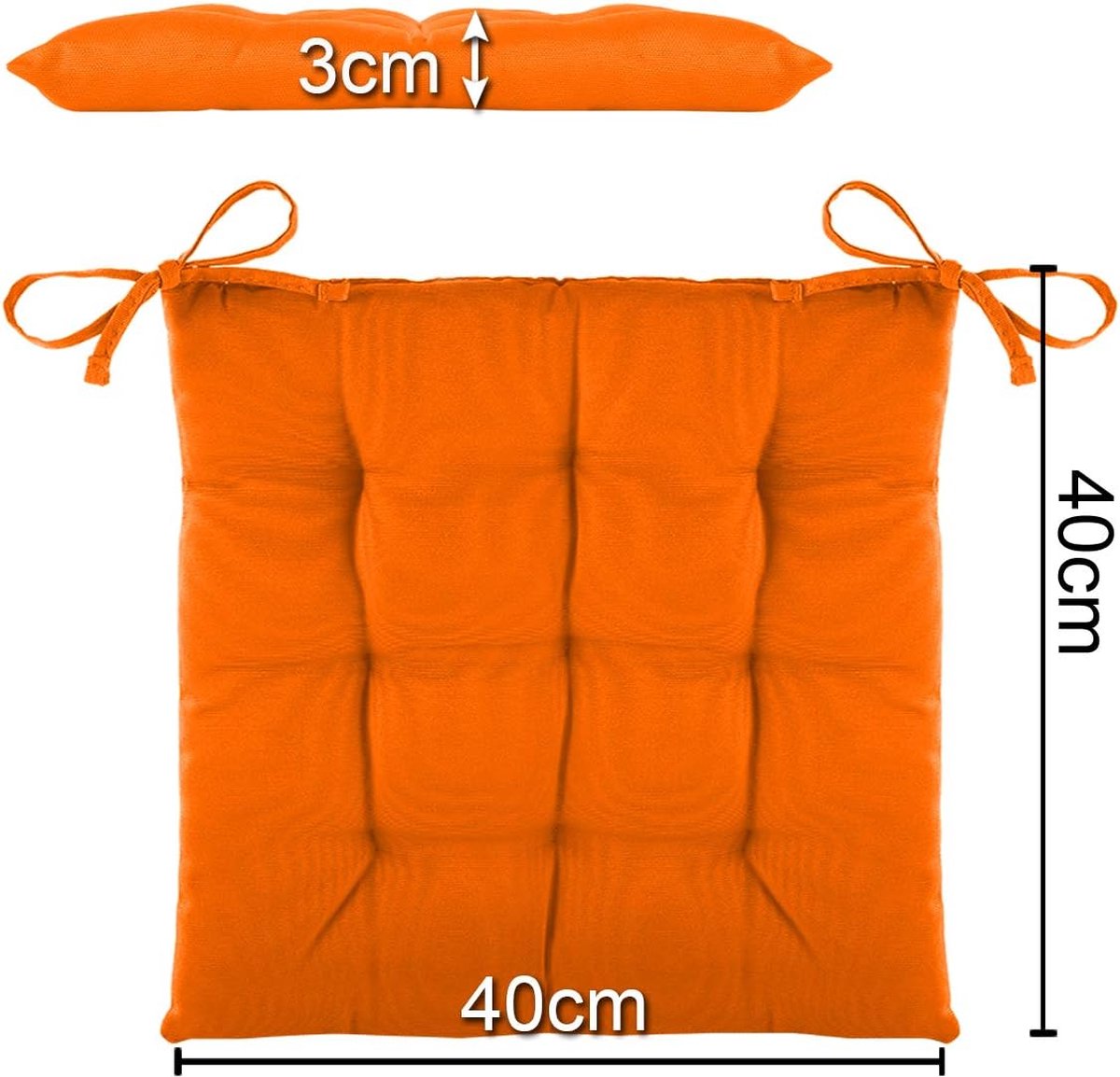 Set van 4 zitkussens 40 x 40 x 3 cm met bevestigingsbanden voor binnen en buiten, met... | bol.com