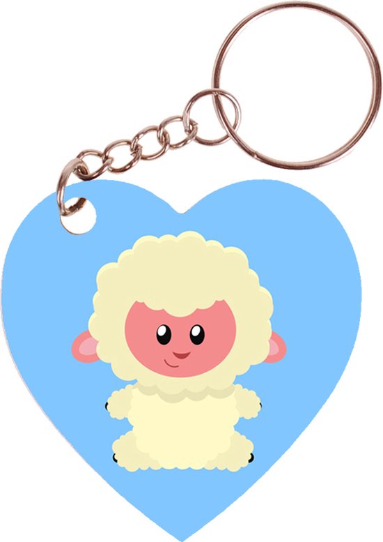 Sleutelhanger hartje 5x5cm - Schaap - Dieren Getekend | bol