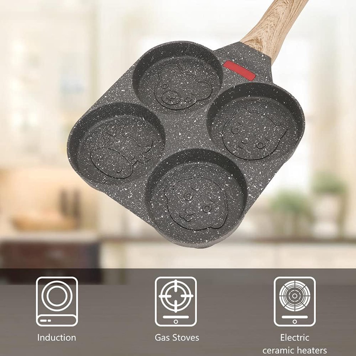 4 Cup Koekenpan Pannenkoek Pan Anti-aanbak 4 Gaten Cartoon Animal Eye Pan Gebakken Ei... | bol.com