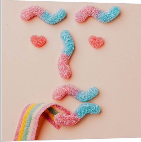 PVC Schuimplaat- Regenboog Zure Mat met Roze met Blauwe Wormpjes ...